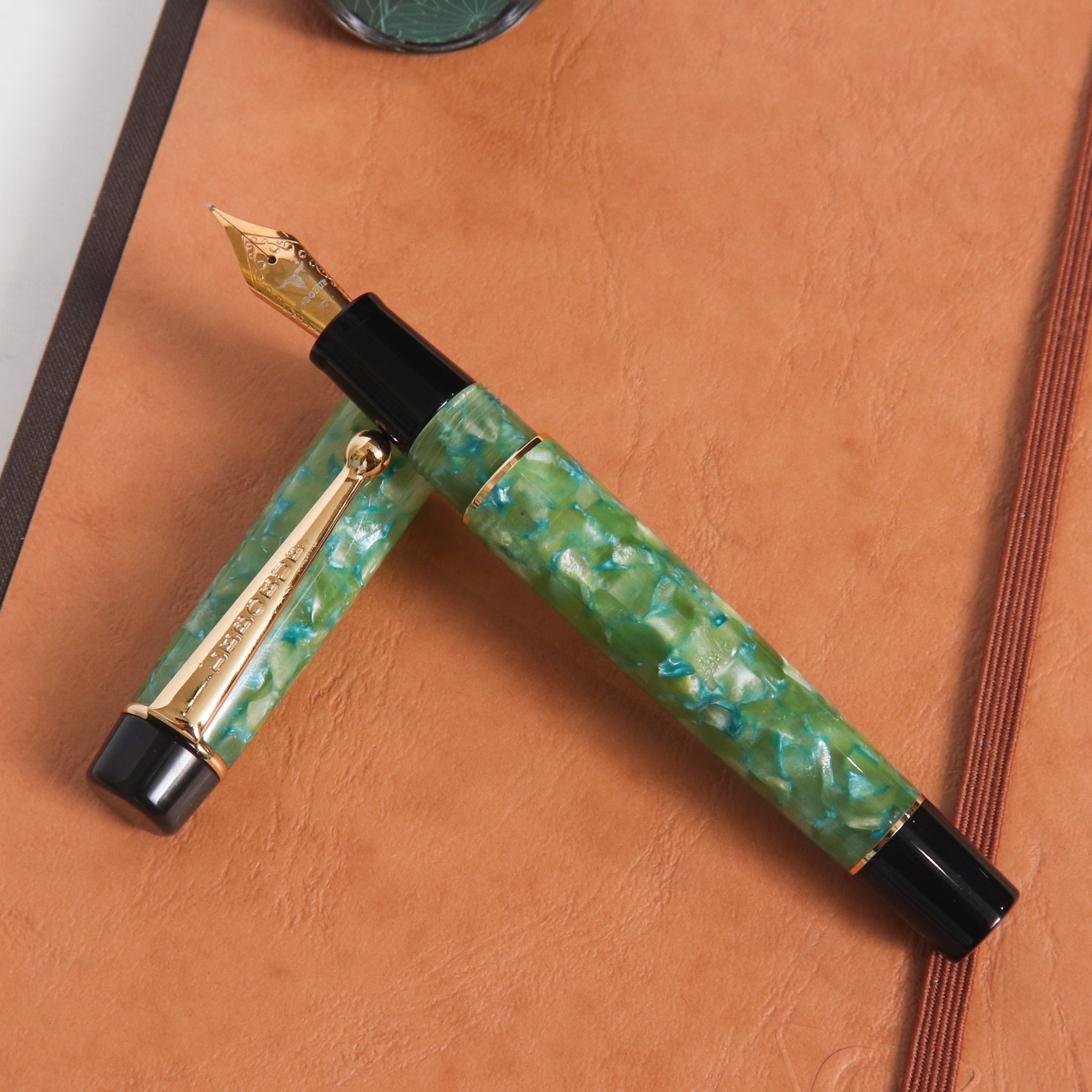 Leboeuf Pilgrim Marine Green Marble Fountain Pen – Truphae